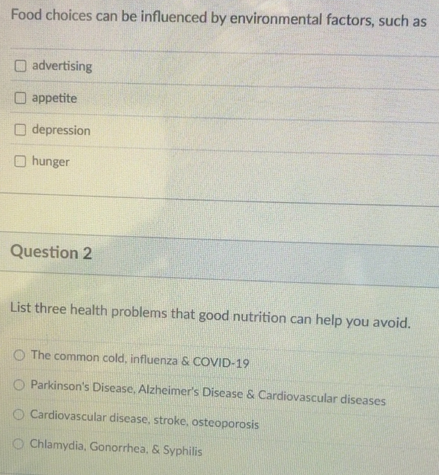 Solved: Food choices can be influenced by environmental factors, such ...