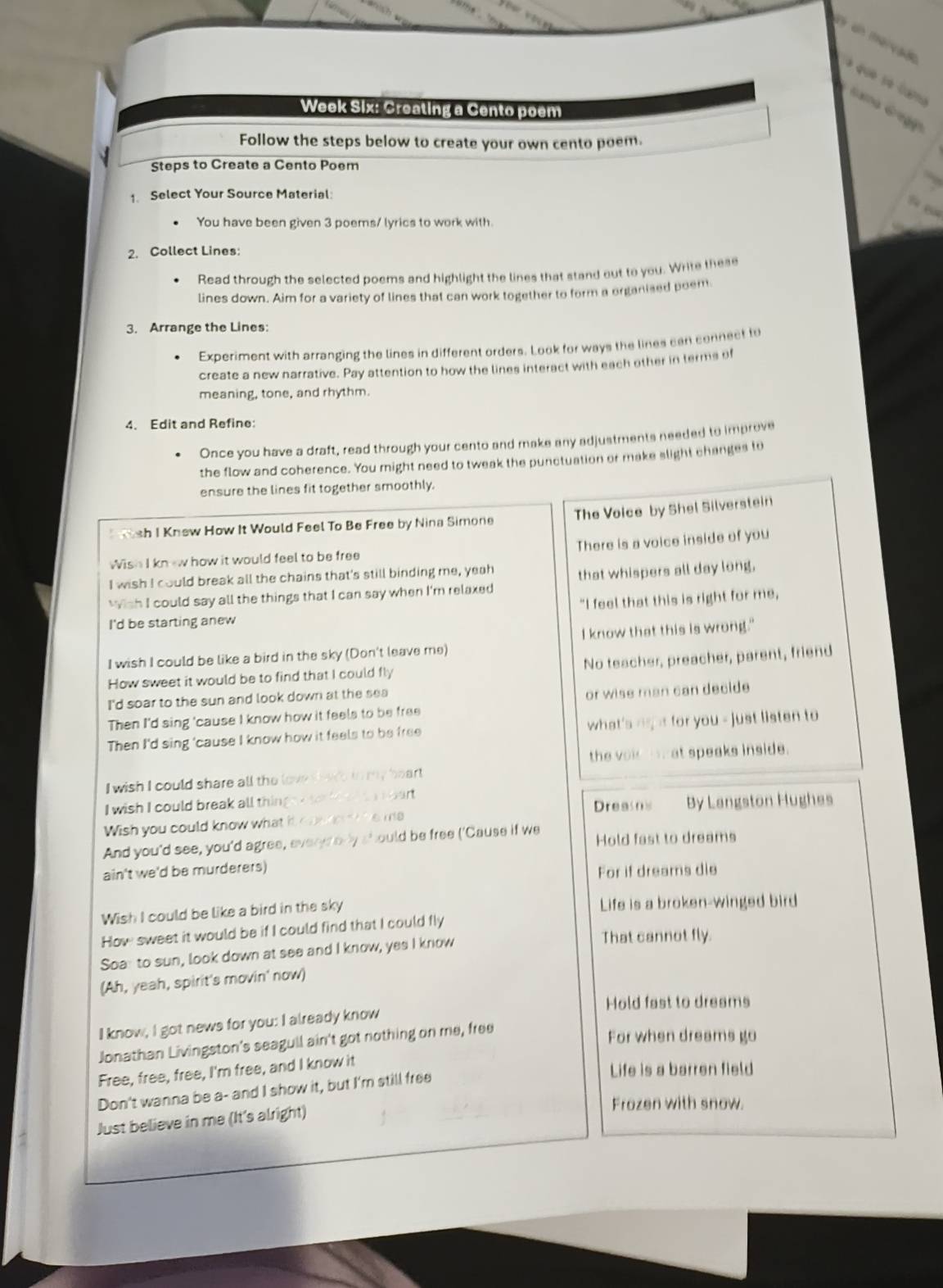 Solved: un mérvads * que se lama Week Six: Creating a Cento poem Sama ...