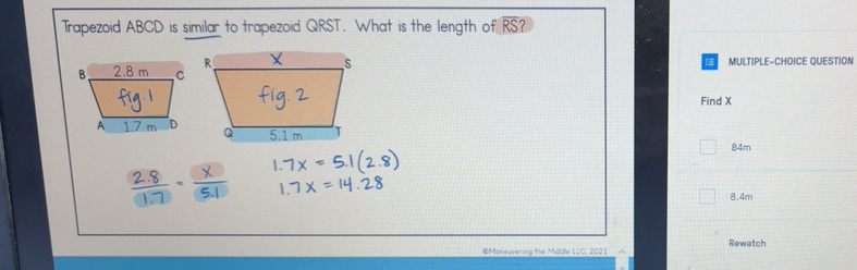 Solved: Trapezoid ABCD is similar to trapezoid QRST. What is the length ...
