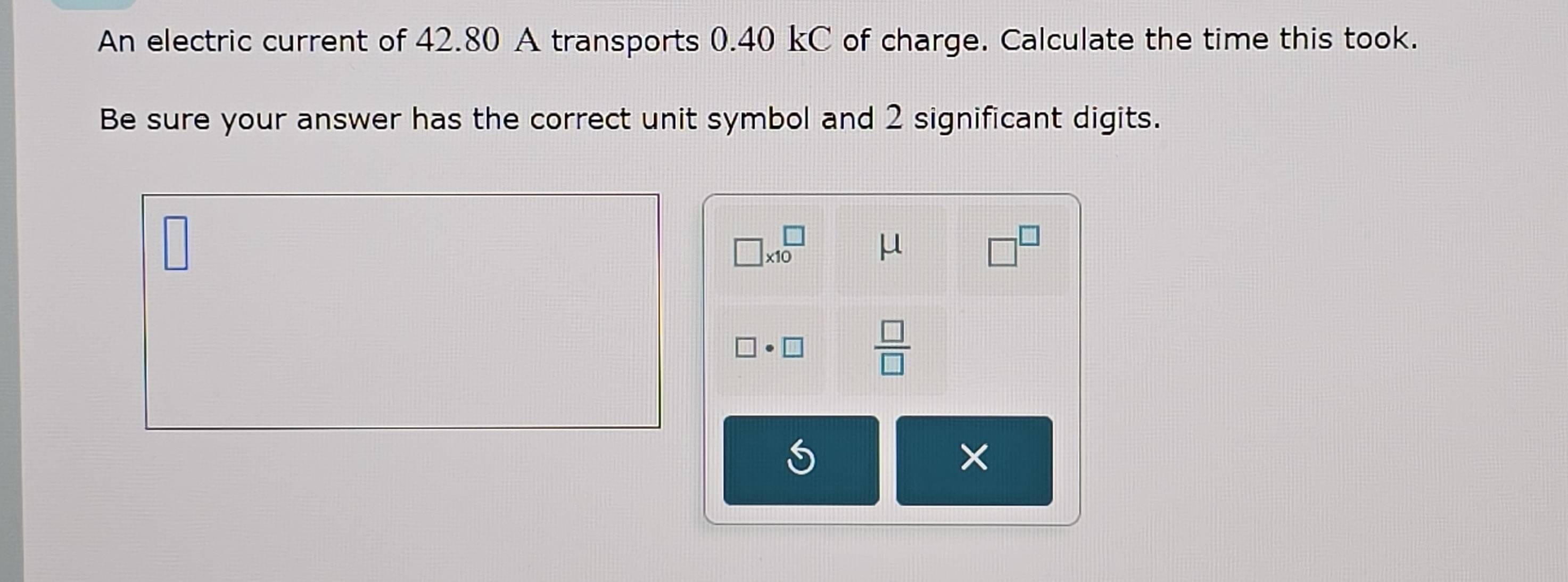 تم الحل:An electric current of 42.80 A transports 0.40 kC of charge ...