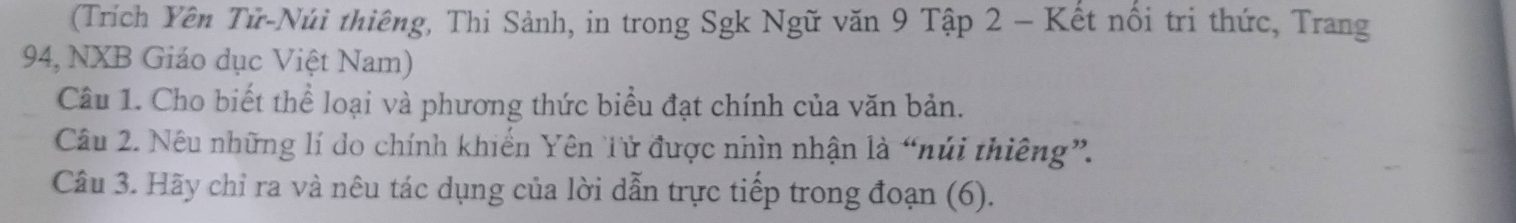 Giải quyết:(Trích Yên Tử-Núi thiêng, Thi Sảnh, in trong Sgk Ngữ văn 9 Tập 2 - Kết nổi tri thức ...