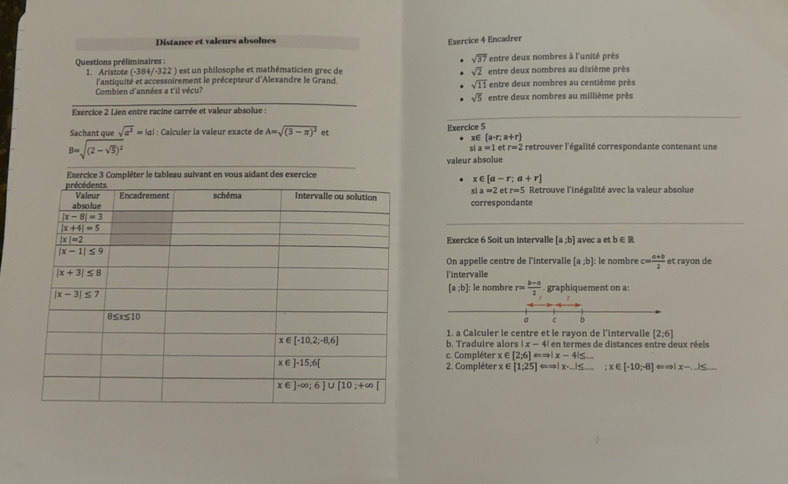 Résolu :Distance et valeurs absolues Exercice 4 Encadrer sqrt(37) entre ...
