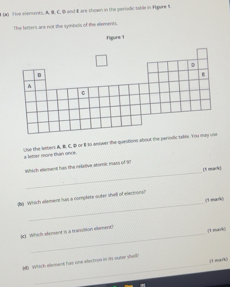 Solved: 1 (a) Five elements, A, B, C, D and E are shown in the periodic ...