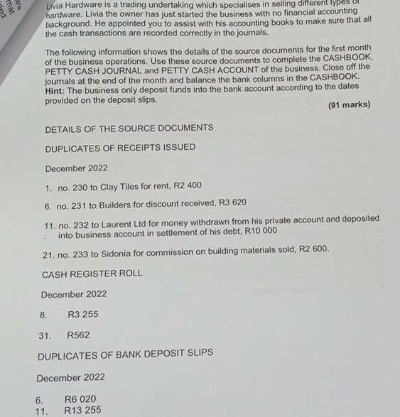 Solved: Livia Hardware is a trading undertaking which specialises in ...