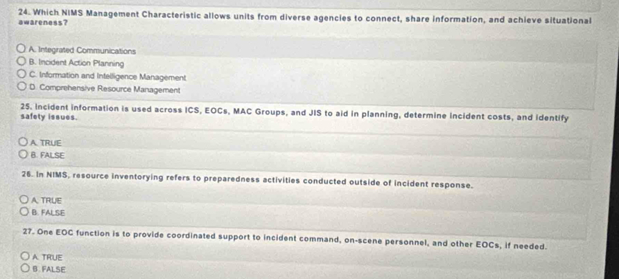 Solved: Which NIMS Management Characteristic allows units from diverse agencies to connect ...