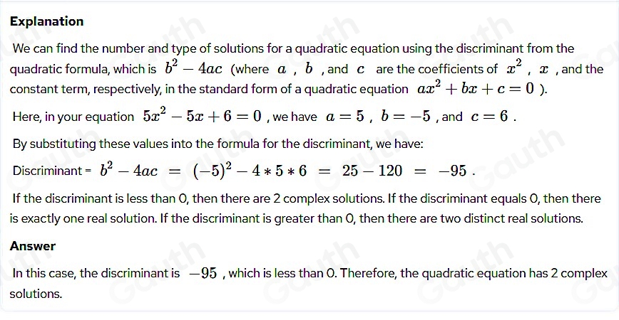 Solved: Use the discriminant to determine the number and type of ...