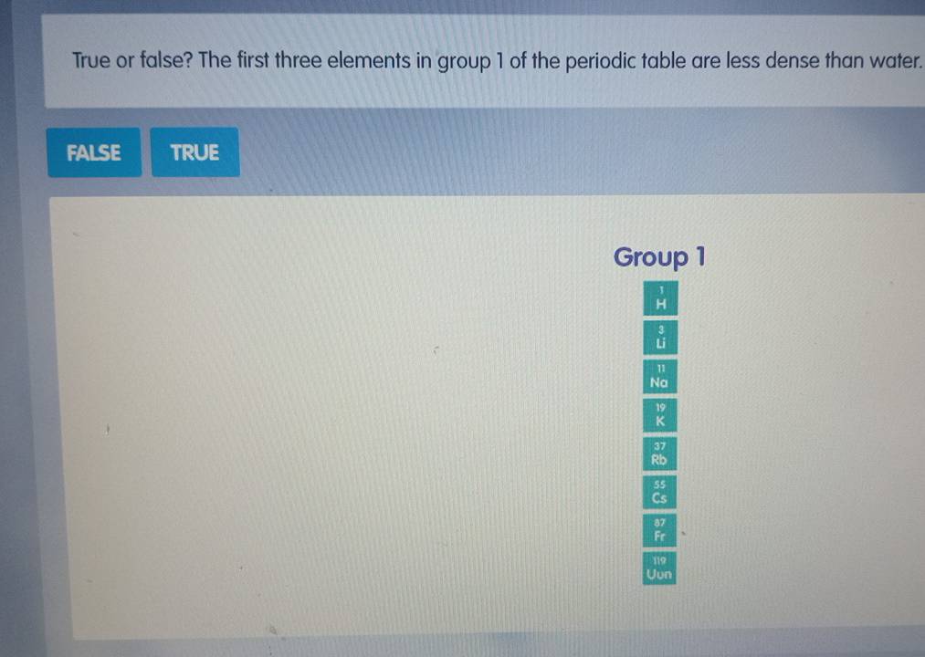 Solved: True or false? The first three elements in group 1 of the ...