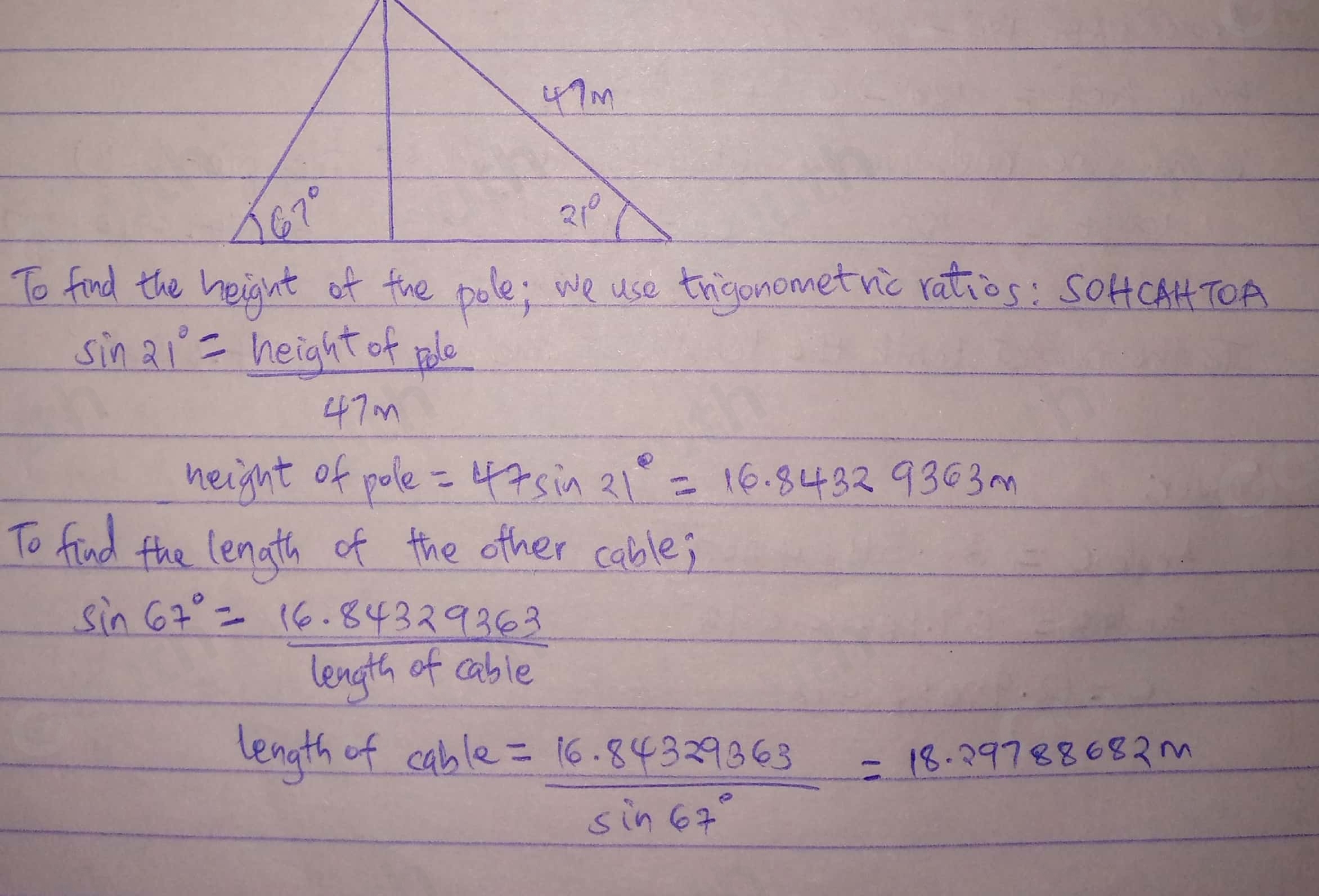 Solved: Trigonometric Word Problem A flag pole is being supported by ...