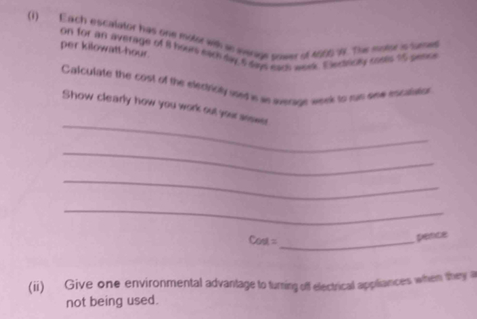 Solved: (1) Each escalator has one motor with so merige sower of 4000 % ...