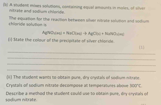 Solved: A student mixes solutions, containing equal amounts in moles, of silver nitrate and ...