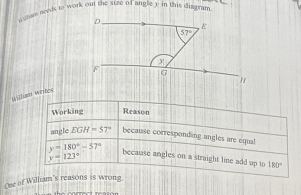 Solved: William needs to work out the size of angle y in this diagram ...