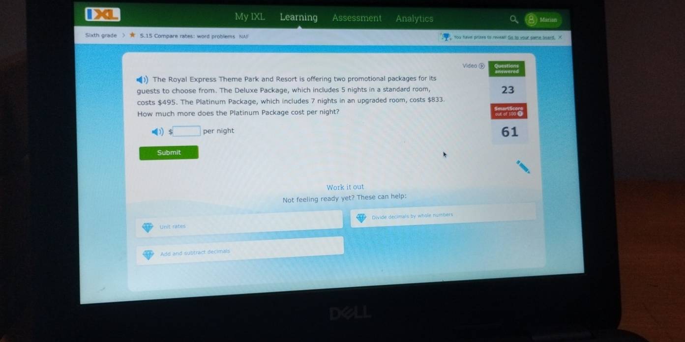 Solved: My IXL Da Learning Assessment Analytics Marian Sixth grade S.15 ...