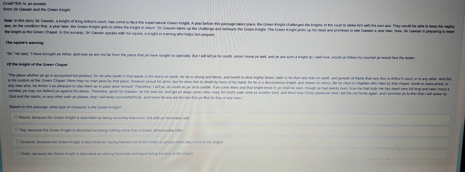 Solved: CHAPTER IV, an excerpt From Sir Gawain and the Green Knight ...