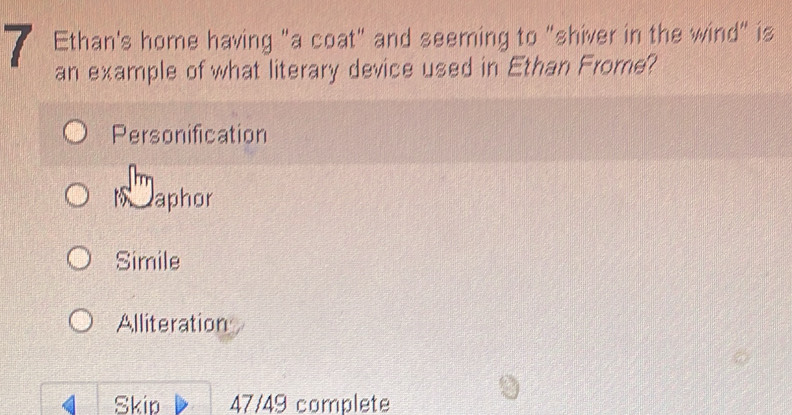 Solved: Ethan's home having "a coat" and seeming to "shiver in the wind ...