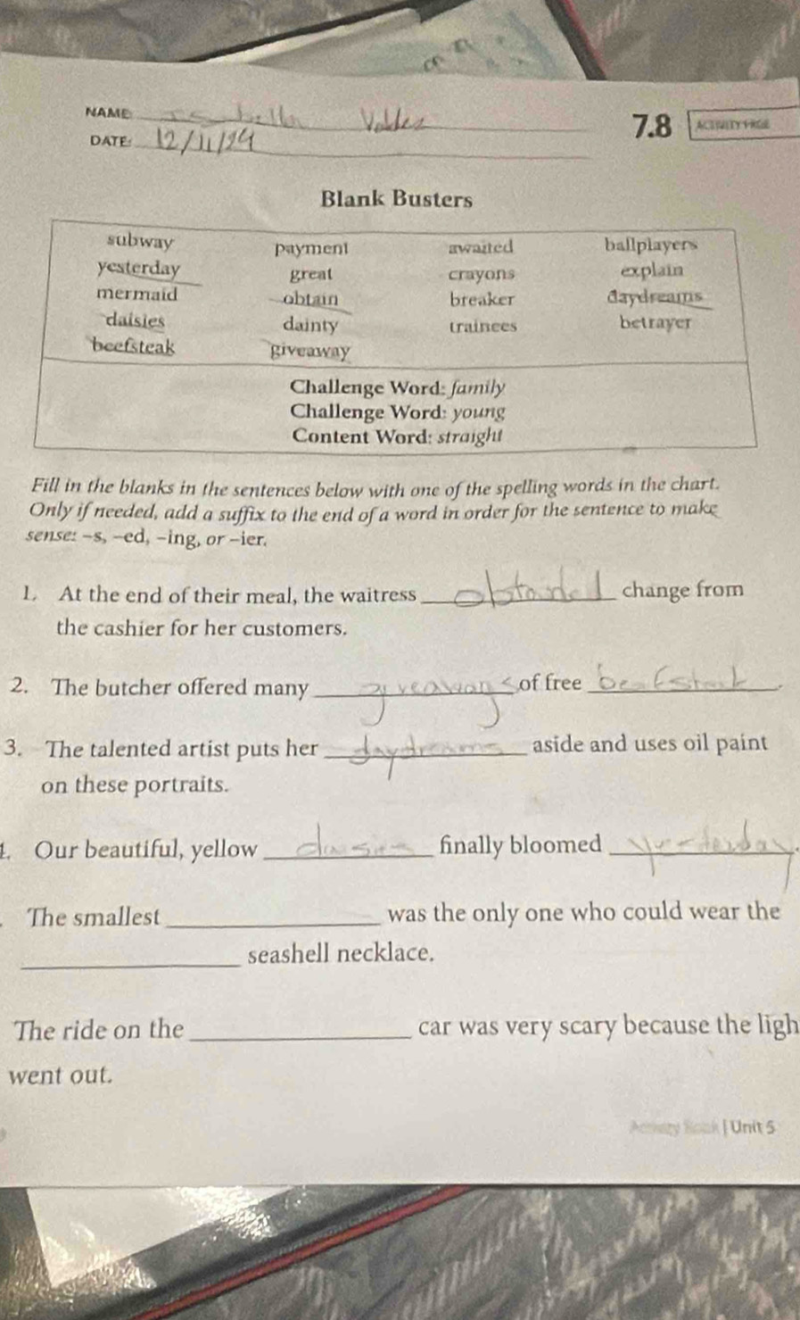 Solved: NAME_ 7.8 ACRTYVR DATE_ Blank Busters Fill in the blanks in the ...