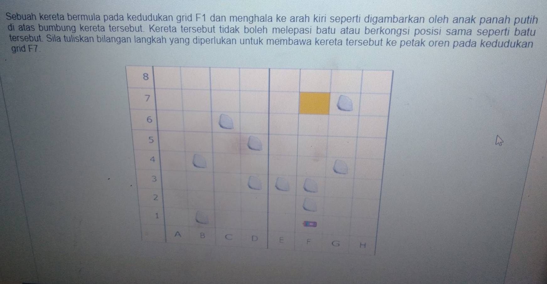 Selesai:Sebuah kereta bermula pada kedudukan grid F1 dan menghala ke ...