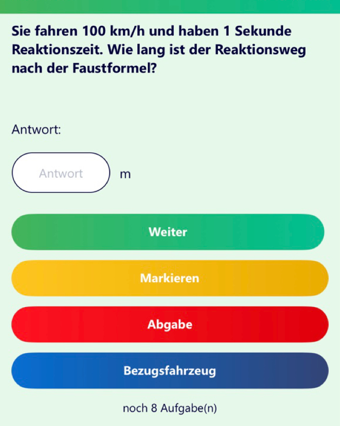 100 Km H 1 Sekunde Reaktionsweg