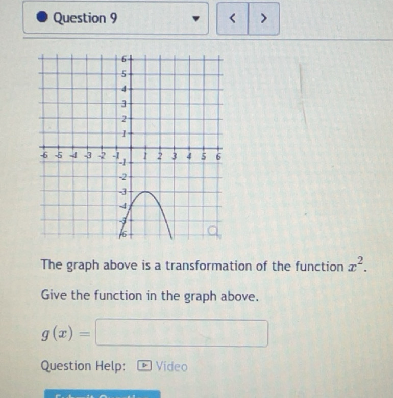 Solved: The graph above is a transformation of the function x^2. Give ...