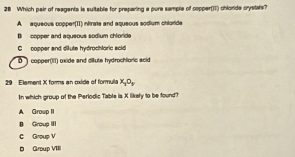 Solved: Which pair of reagents is suitable for preparing a pure sample ...
