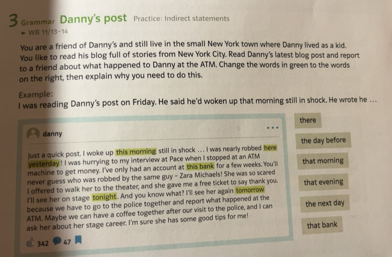 Gelöst:Grammar Danny's post Practice: Indirect statements WB 11/13-14 ...