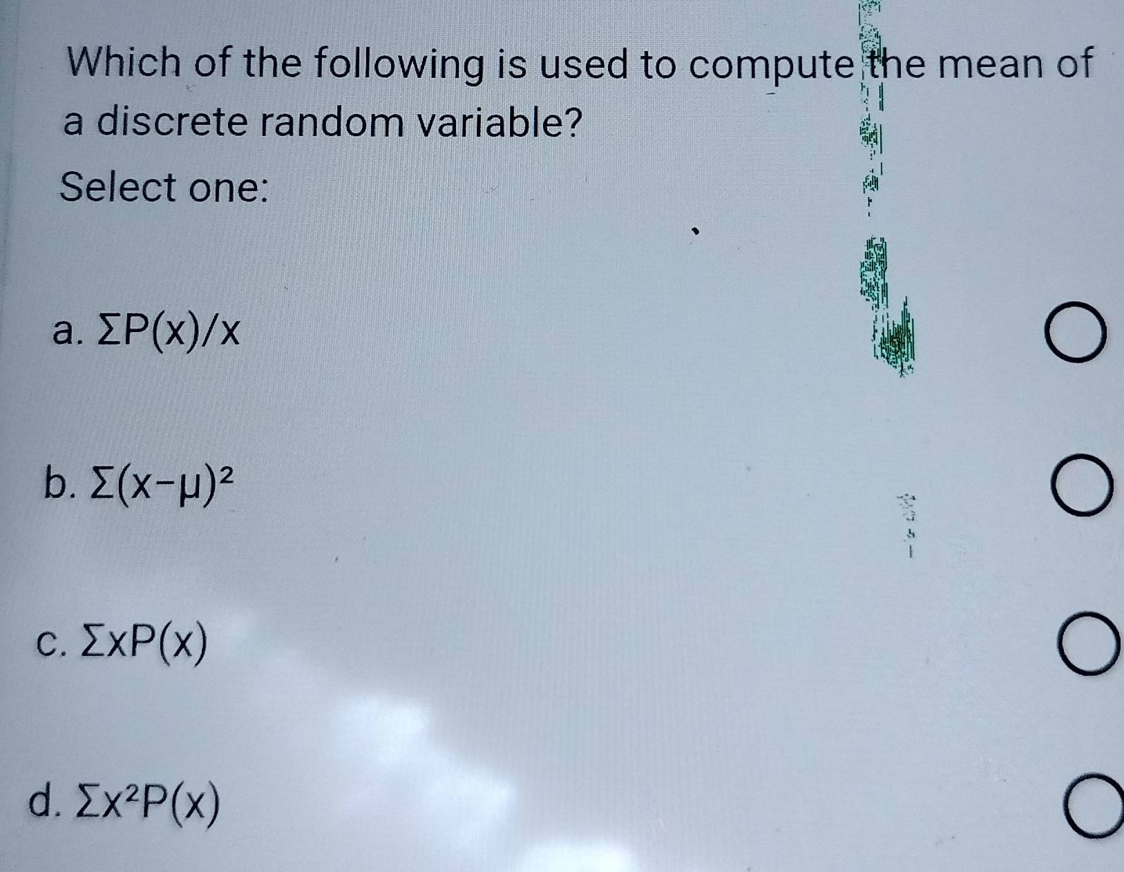 Solved: Which of the following is used to compute the mean of a ...