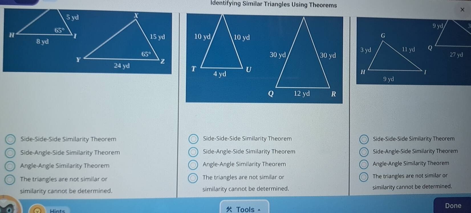 Gelöst:ldentifying Similar Triangles Using Theorems × Side-Side-Side ...