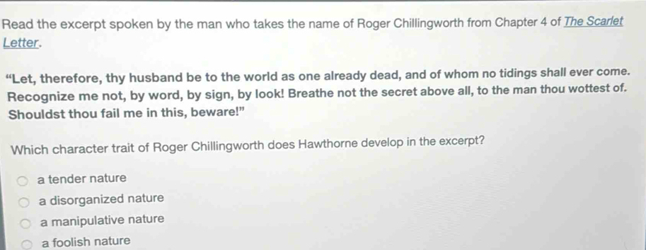 Solved: Read the excerpt spoken by the man who takes the name of Roger ...