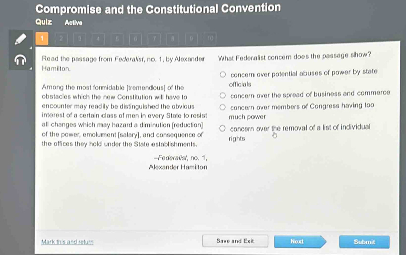 Solved: Compromise and the Constitutional Convention Quiz Active 1 2 3 ...
