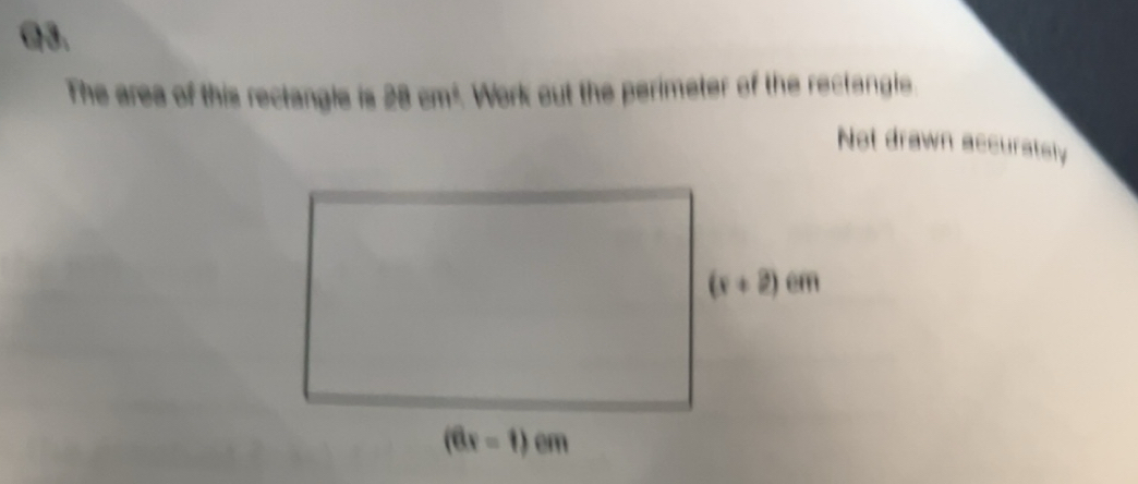 Solved: The area of this rectangle is 28 cm². Work out the perimeter of ...