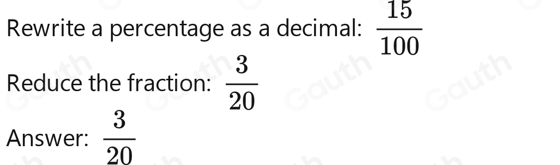 Solved: 15% = what fraction in its simplest form? [Math]