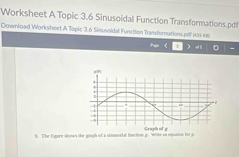 Solved: Worksheet A Topic 3.6 Sinusoidal Function Transformations.pdf ...