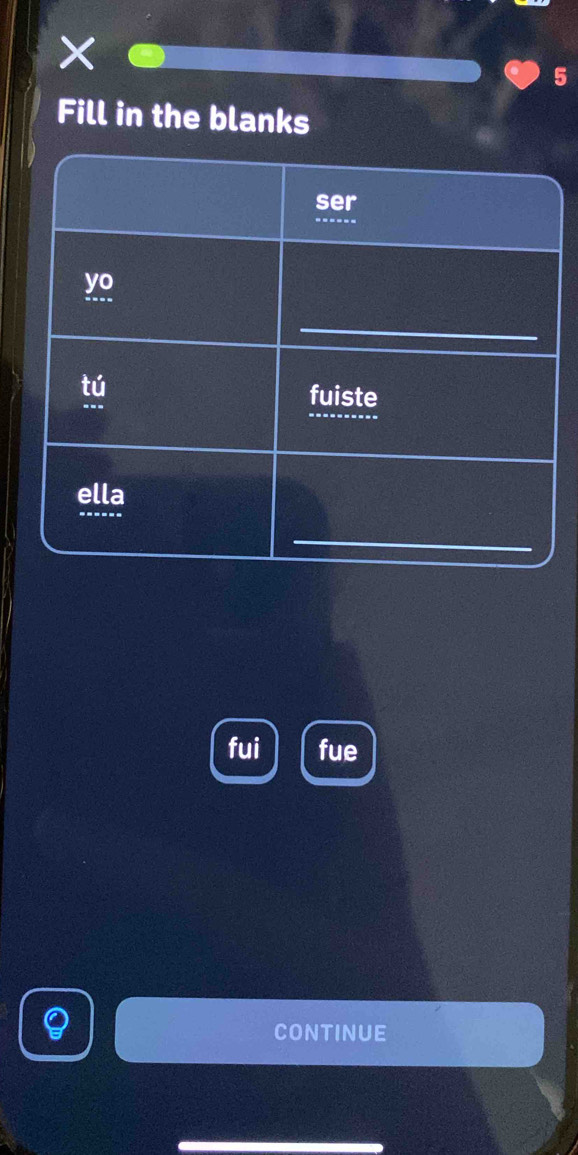 Solved: × Fill in the blanks fui fue CONTINUE [Others]