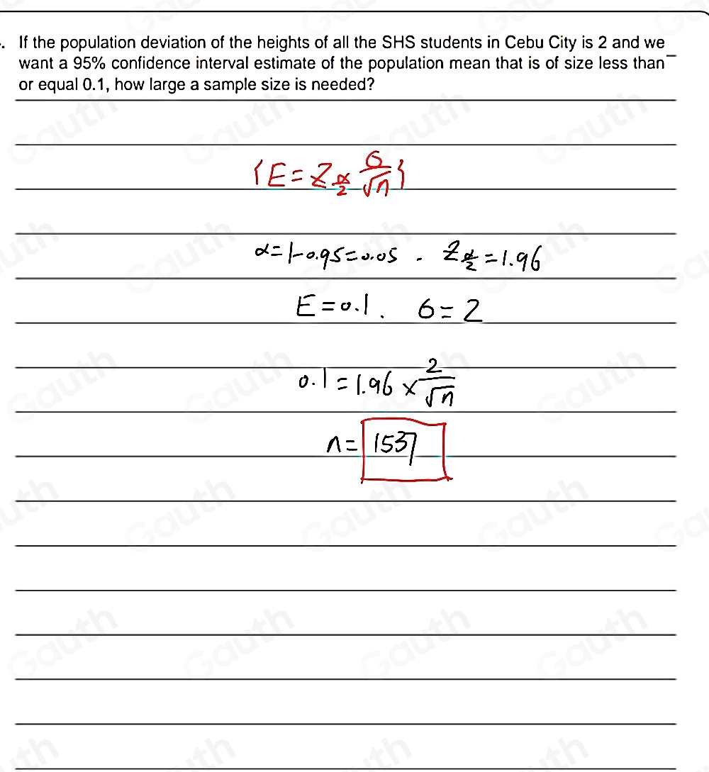 Solved: If the population deviation of the heights of all the SHS ...