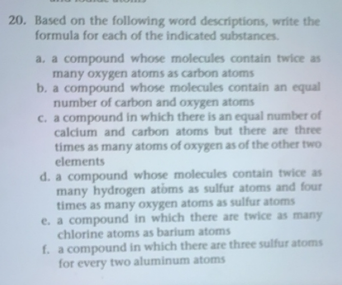 Solved: Based on the following word descriptions, write the formula for ...
