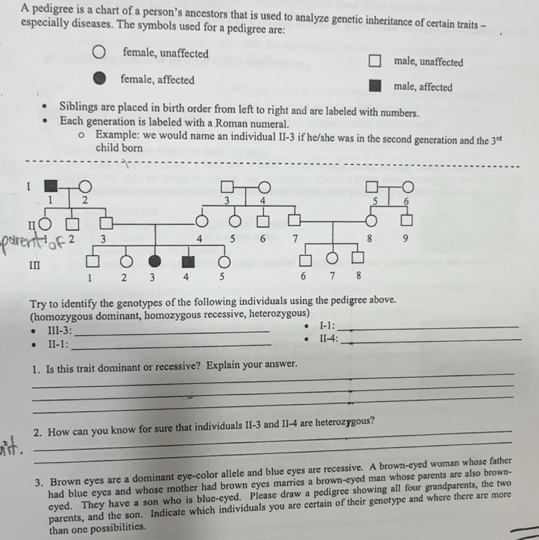 Resuelto:A pedigree is a chart of a person’s ancestors that is used to ...