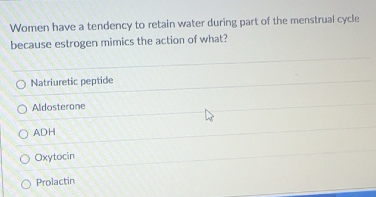 Solved: Women have a tendency to retain water during part of the ...