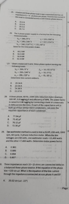 Solved: A balanced three-phase load is wye connected and has an b=4-13 ...