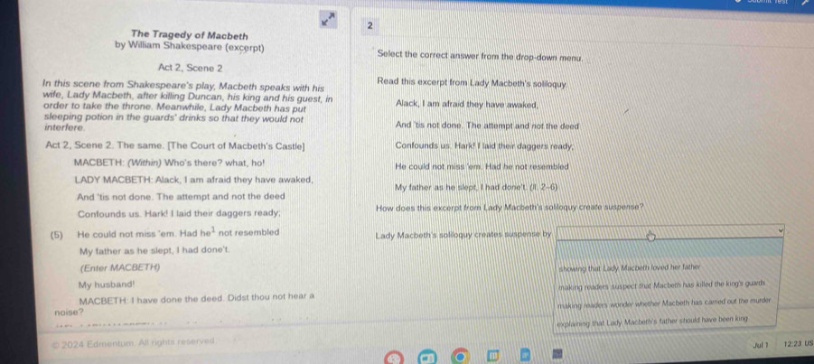 Solved: The Tragedy of Macbeth by William Shakespeare (excerpt) Select ...