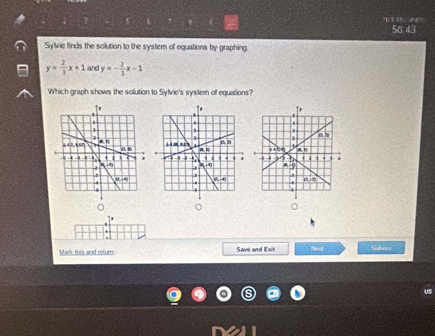 Solved: 56:43 Sylvie finds the solution to the system of equations by graphing. y= 2/3 x+1 and y ...
