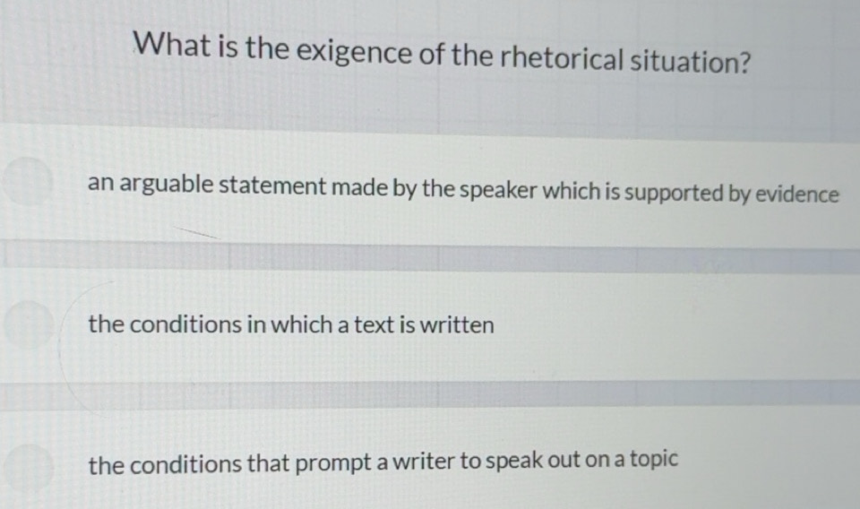 Solved: What is the exigence of the rhetorical situation? an arguable ...