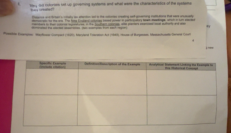 Solved: Why did colonies set up governing systems and what were the ...
