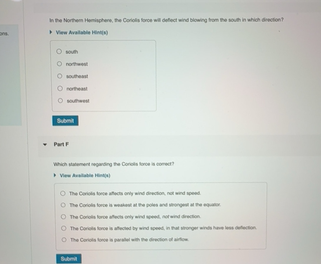 Solved: In the Northern Hemisphere, the Coriolis force will deflect ...