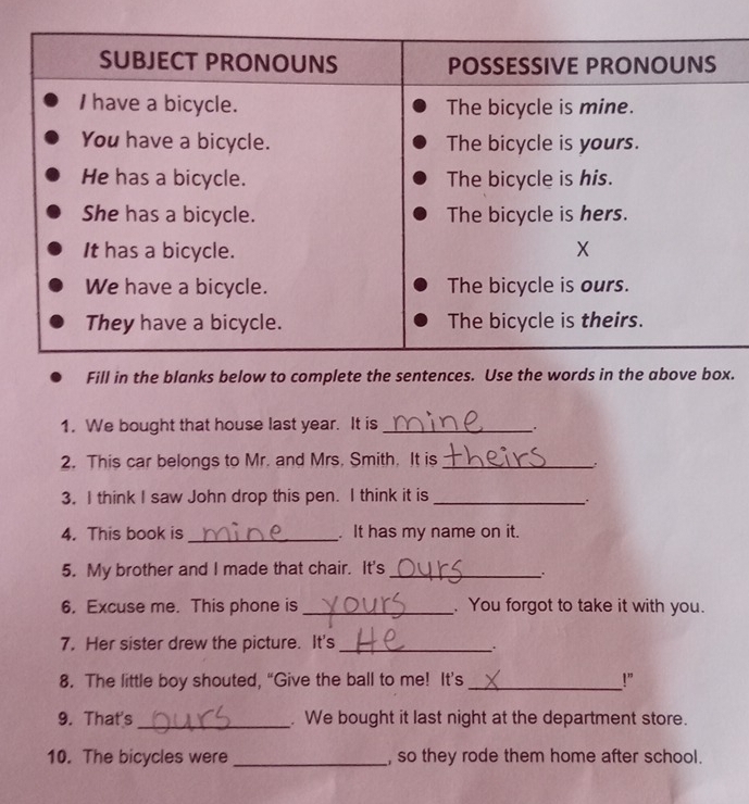Solved: Fill in the blanks below to complete the sentences. Use the ...