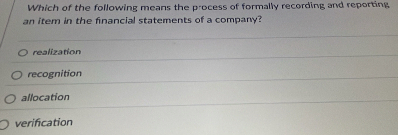 Solved: Which of the following means the process of formally recording ...