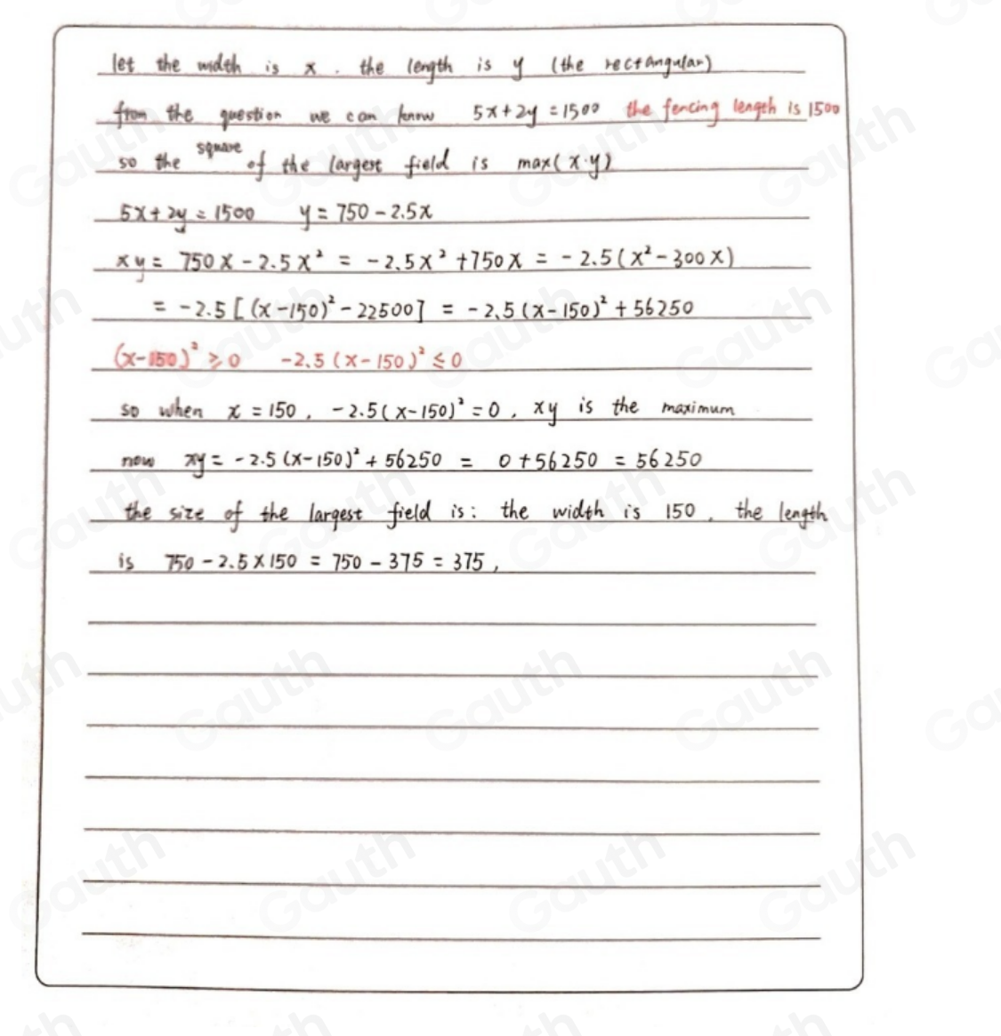 Solved: A rectangular field is to be fenced into four equal parts. What ...