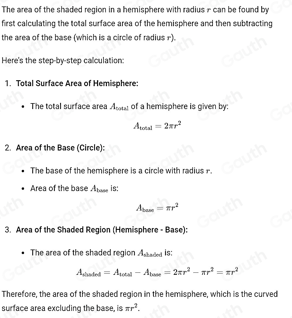 Solved: If we shade a region in a semi-sphere with radius r, what would ...