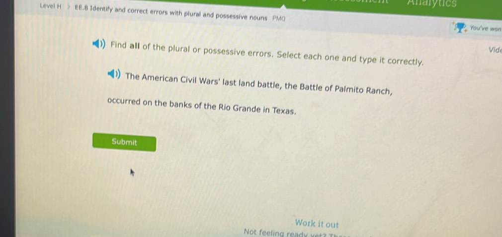 Solved: Analytics Level H > EE.8 Identify and correct errors with ...