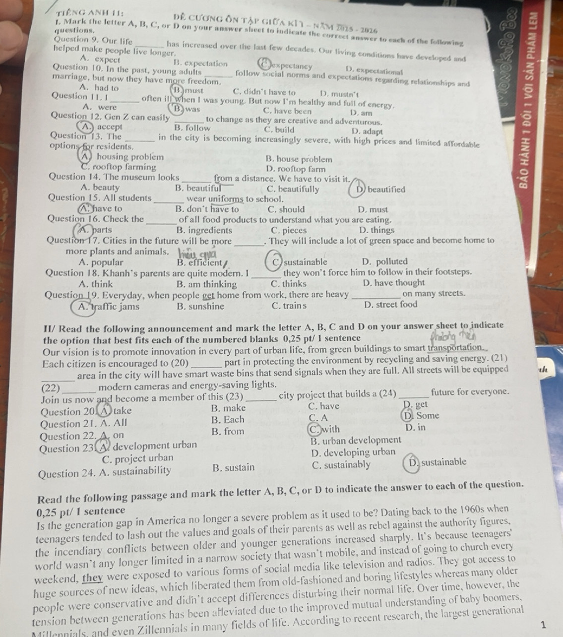 Giải quyết:tiếng Anh 11: Để Cương Ôn Tập giữa k - Năm 2025 - 2026 ...