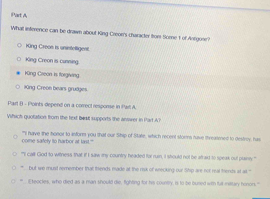 Solved: What inference can be drawn about King Creon's character from ...