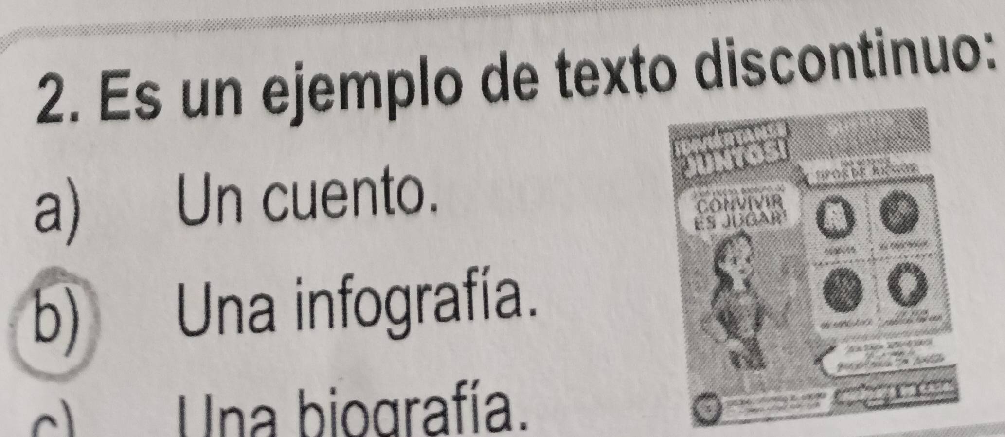 Resuelto:Es un ejemplo de texto discontinuo: a) Un cuento. b) Una ...